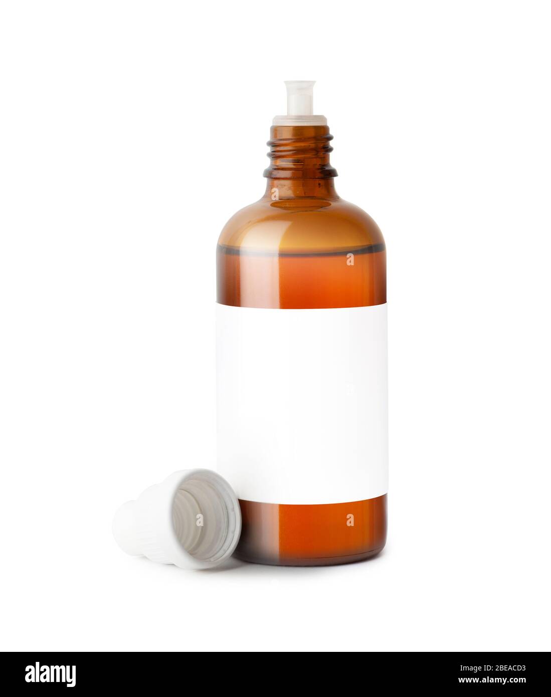 Open medicine bottle built-in drop dispenser. Close-up isolated on a ...