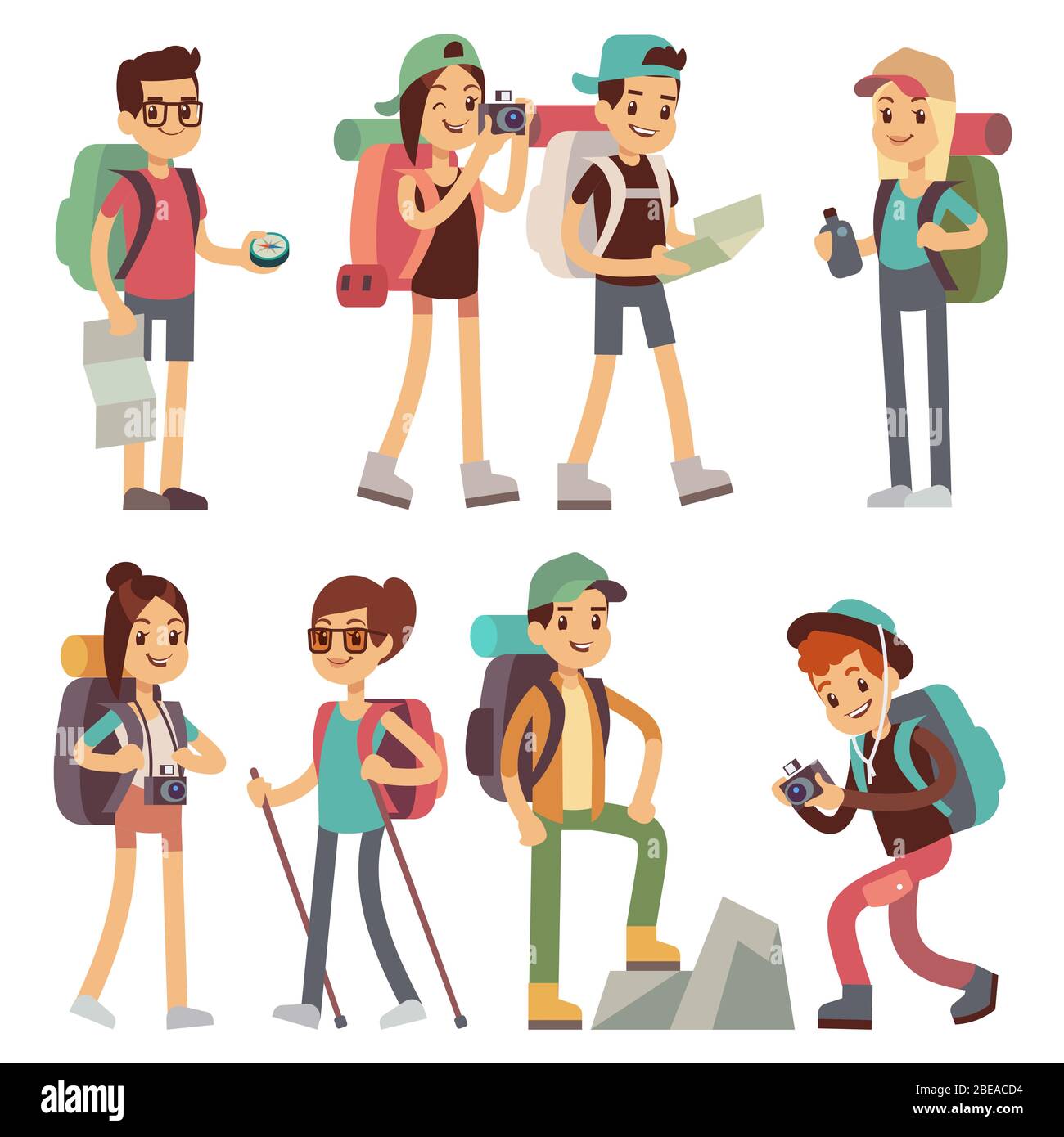 Tourists people characters for hiking and trekking, holiday travel ...