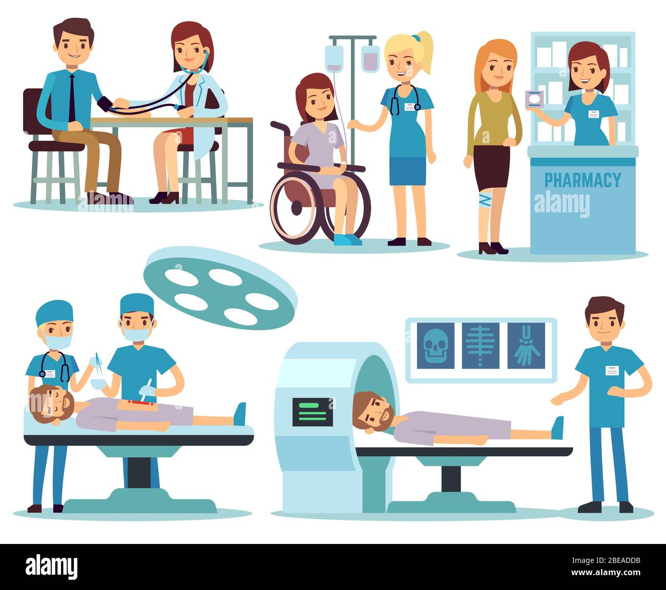 Medical patient and doctors in medical activity vector set. Patient in ...