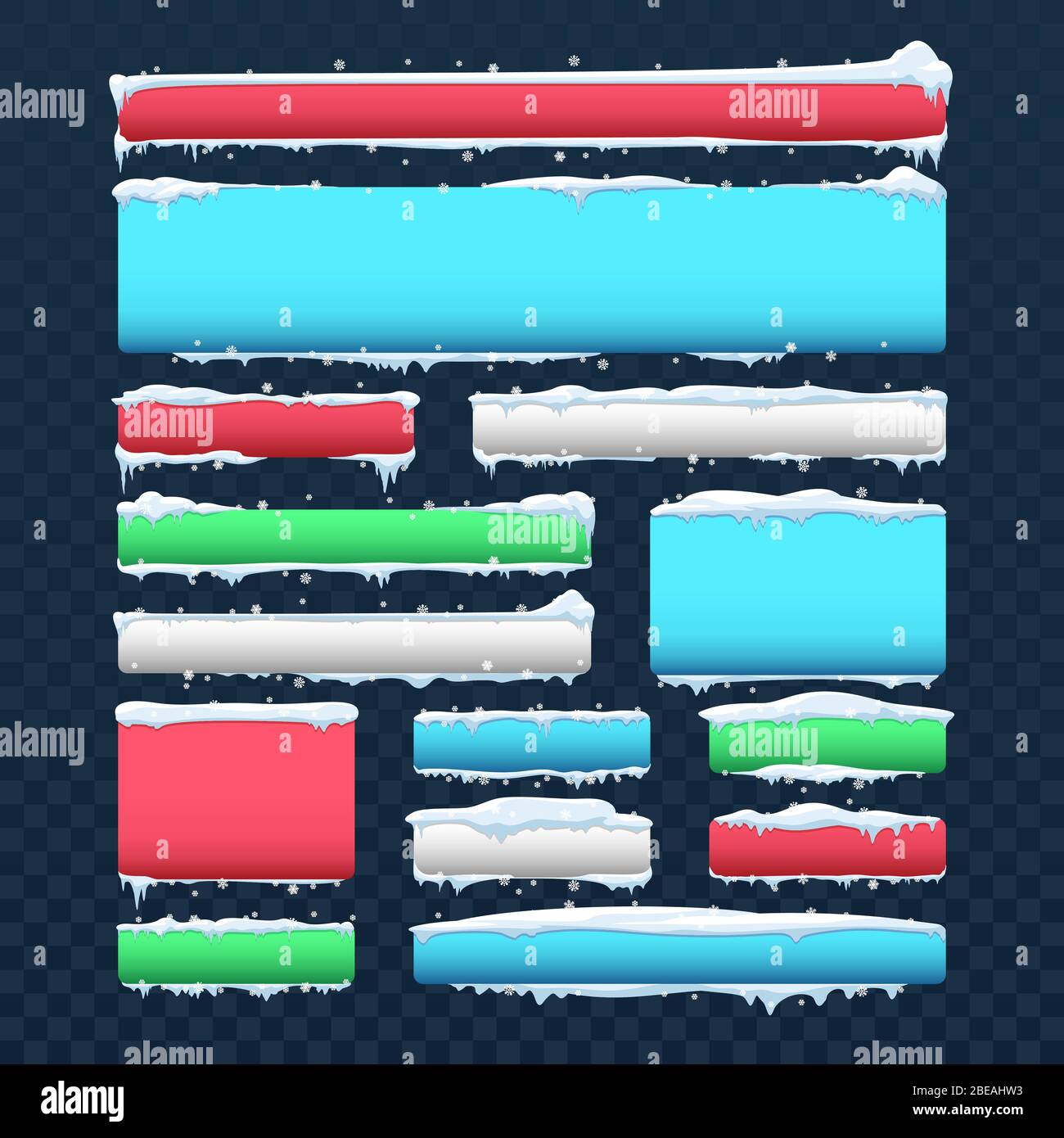 Banners and buttons with snow caps and icicles vector set. Button color ...