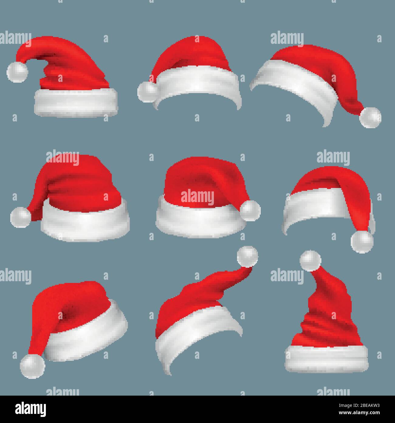 Realistic christmas santa claus red hats isolated vector set. Santa ...