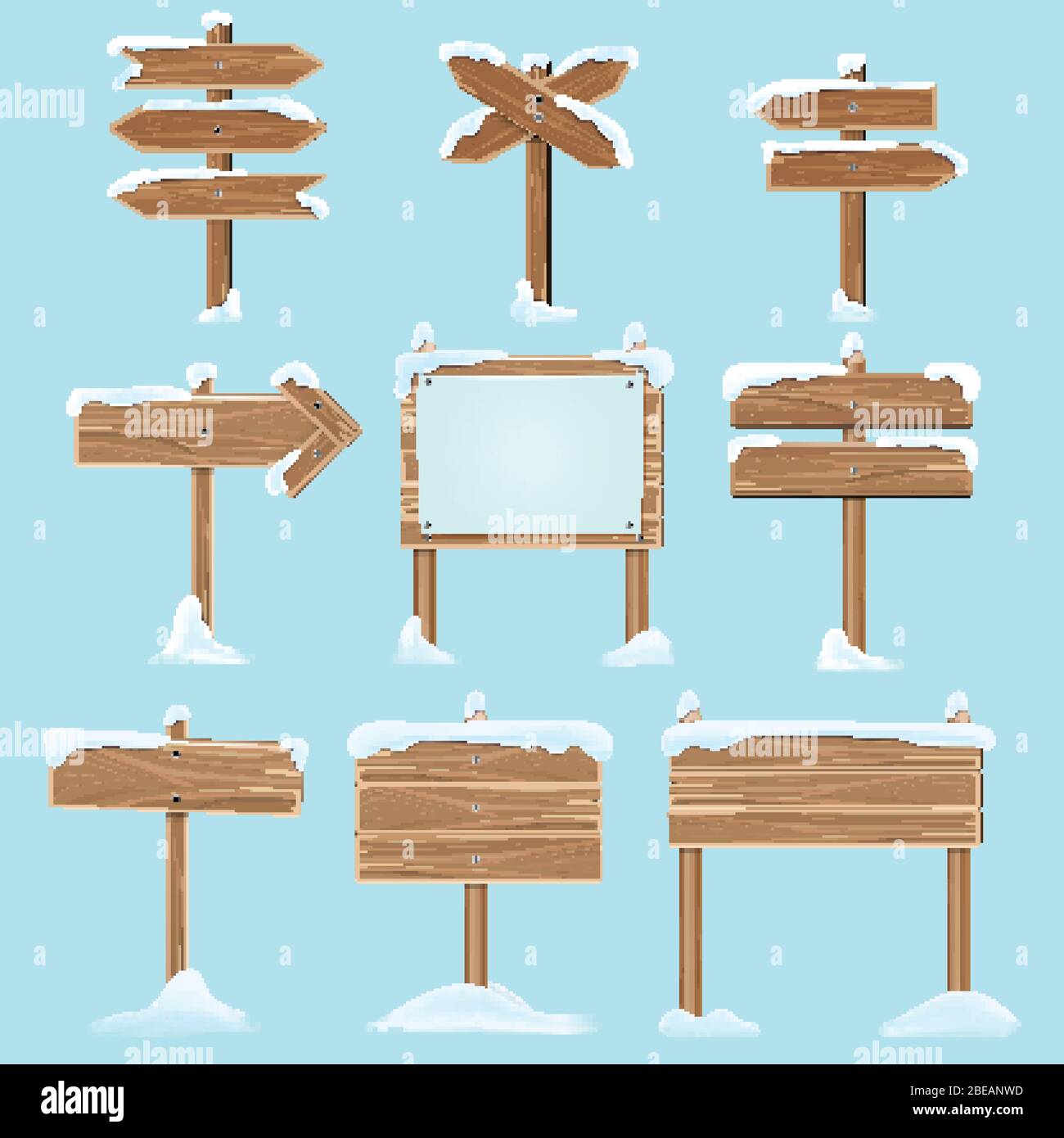 Cartoon wooden signs with snow. Christmas winter holidays vector ...