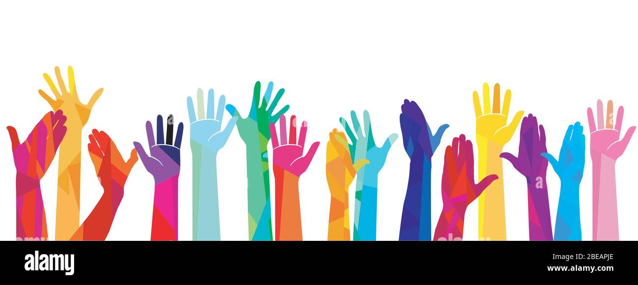 Happy Hands up together, colorful illustration Stock Vector Image & Art ...