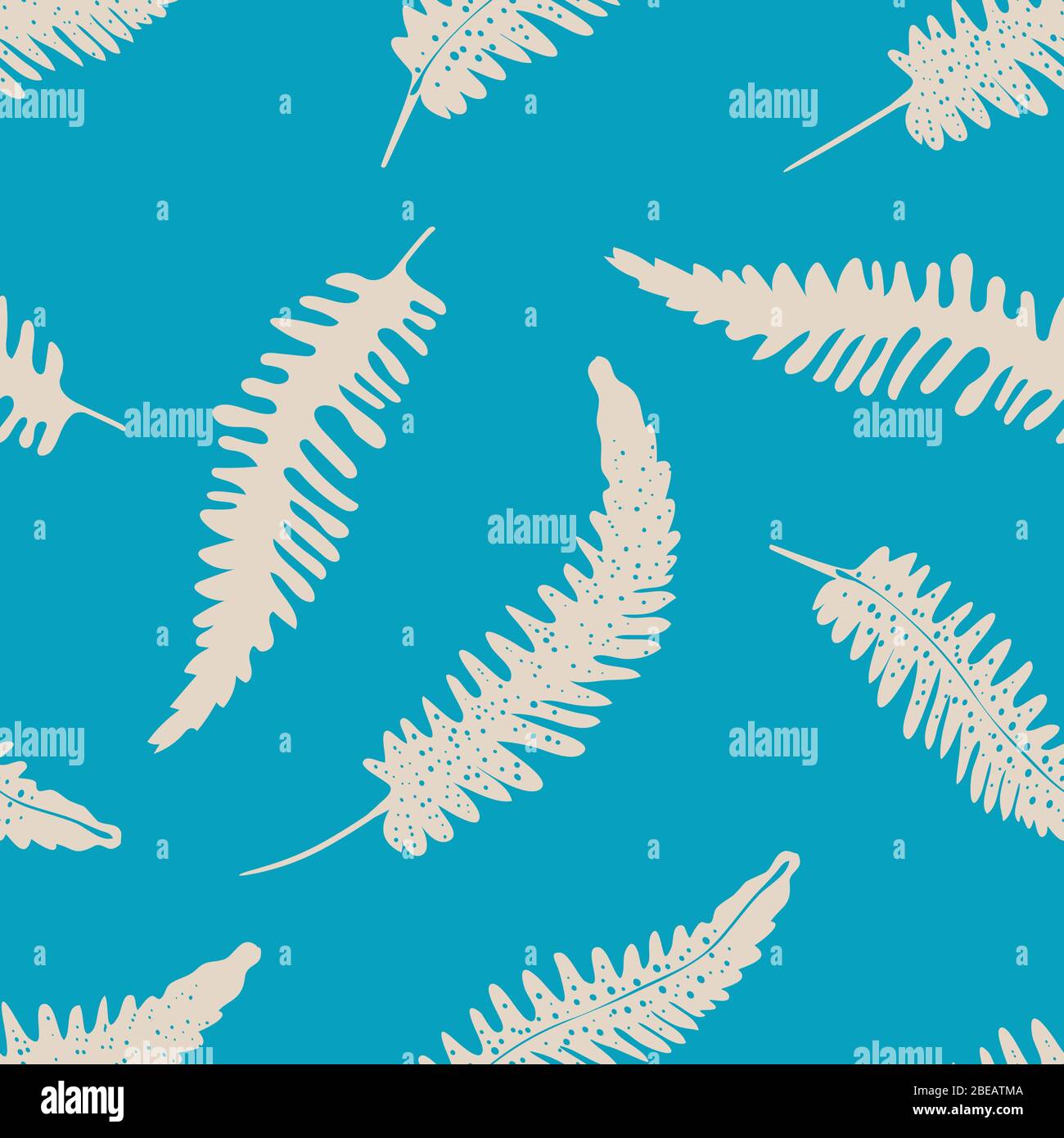 Single fern leaves vector seamless pattern background. Forest plant ...