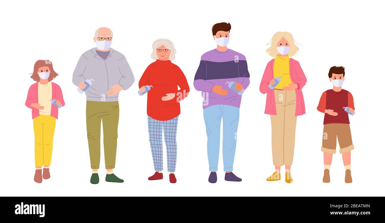 Big family protected virus. Use an antiseptic, wear medical masks, keep ...