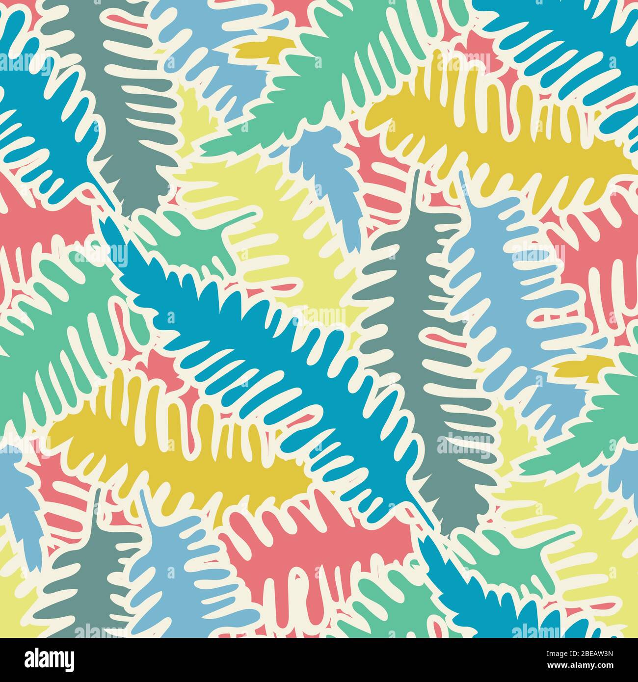 Fern leaves vector seamless pattern background. Modern forest plant ...