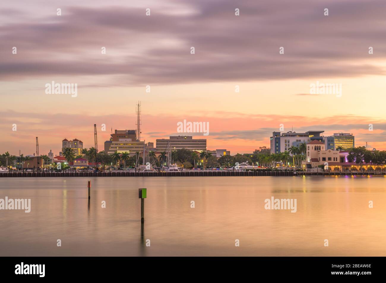 Bradenton, Florida, USA downtown on the Manatee River at dusk Stock ...