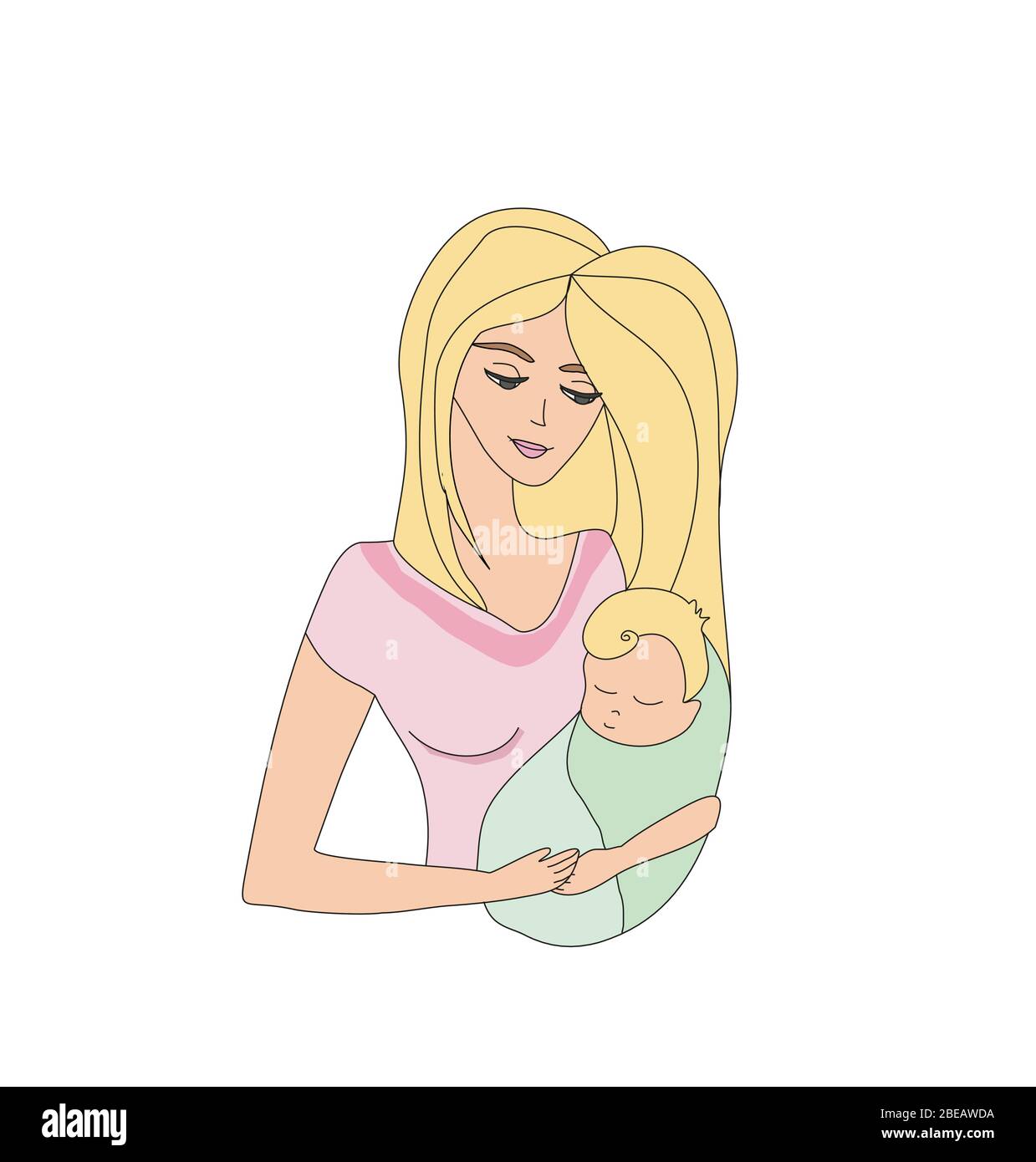 young beautiful mother hugs her child - doodle illustration Stock ...