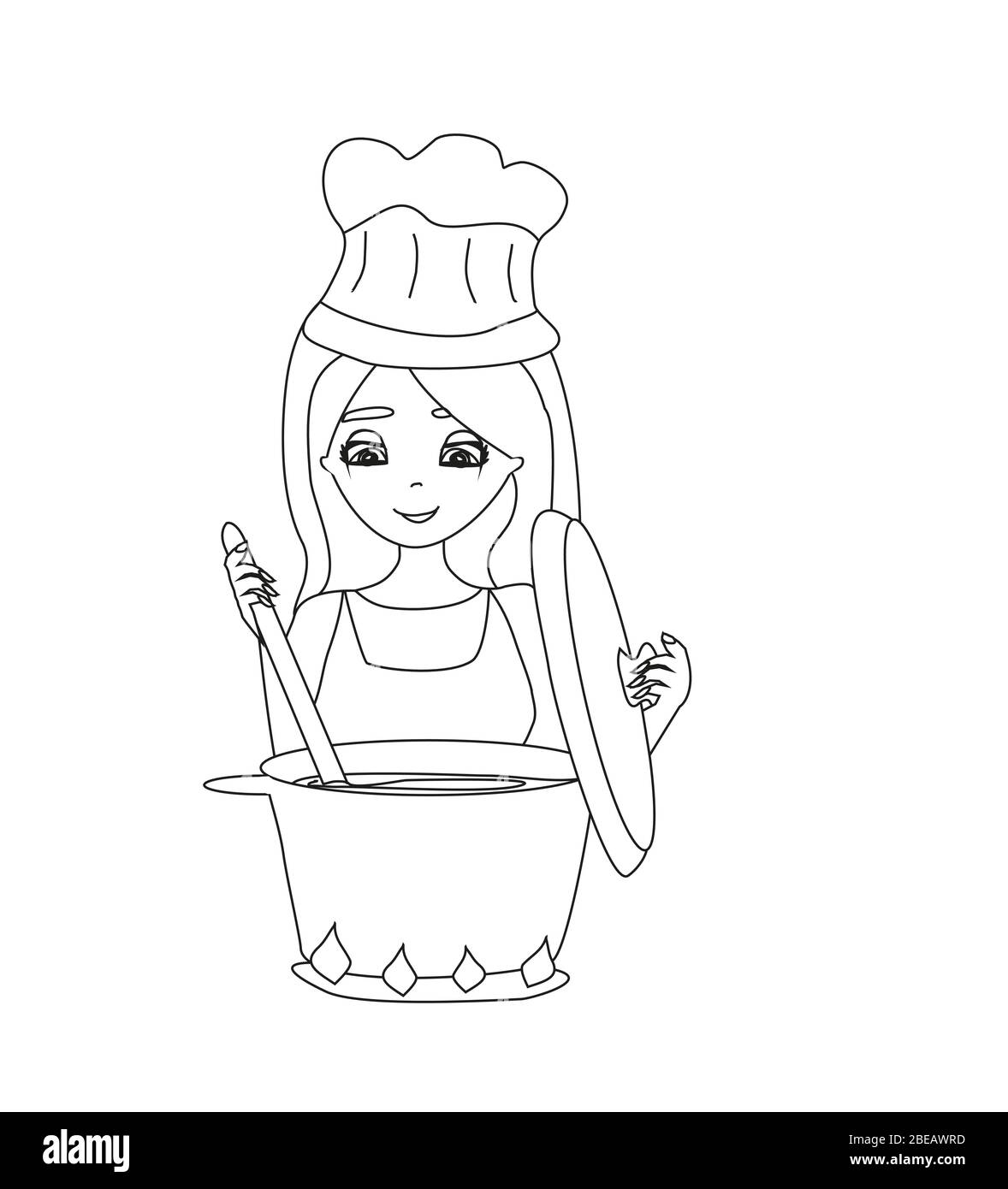beautiful girl cooking soup, doodle illustration Stock Vector Image ...