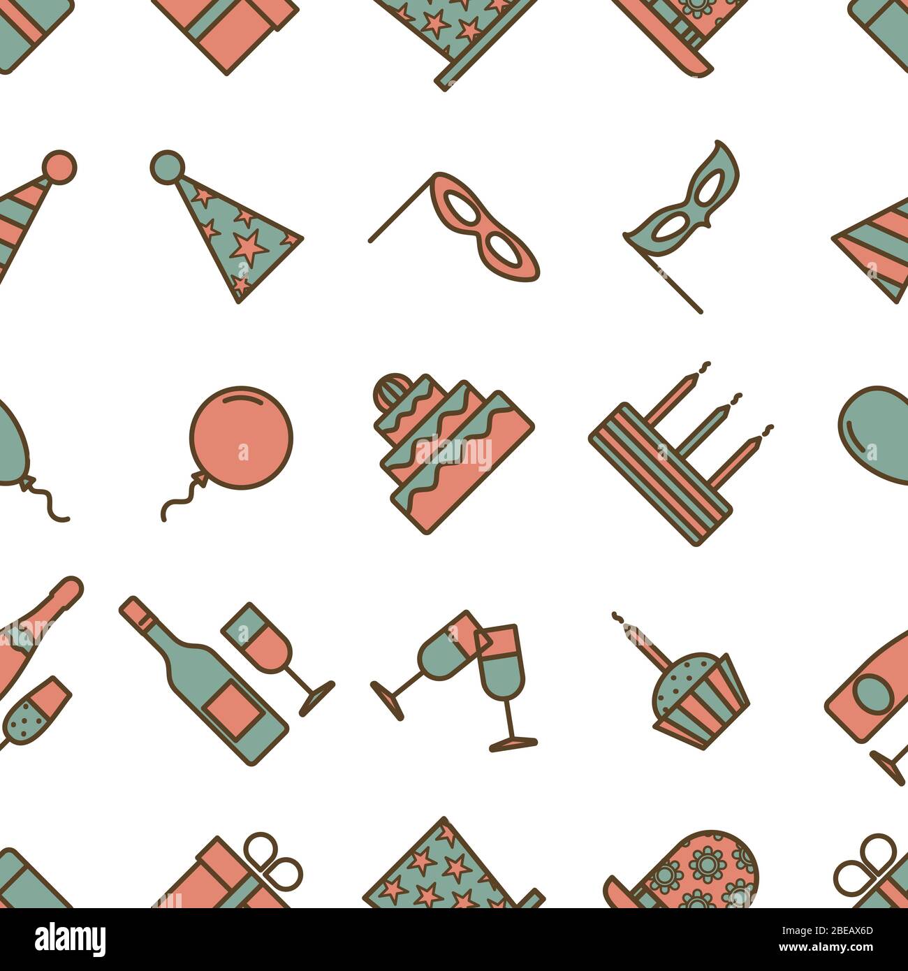 Colorful vintage party icons seamless texture on white background ...