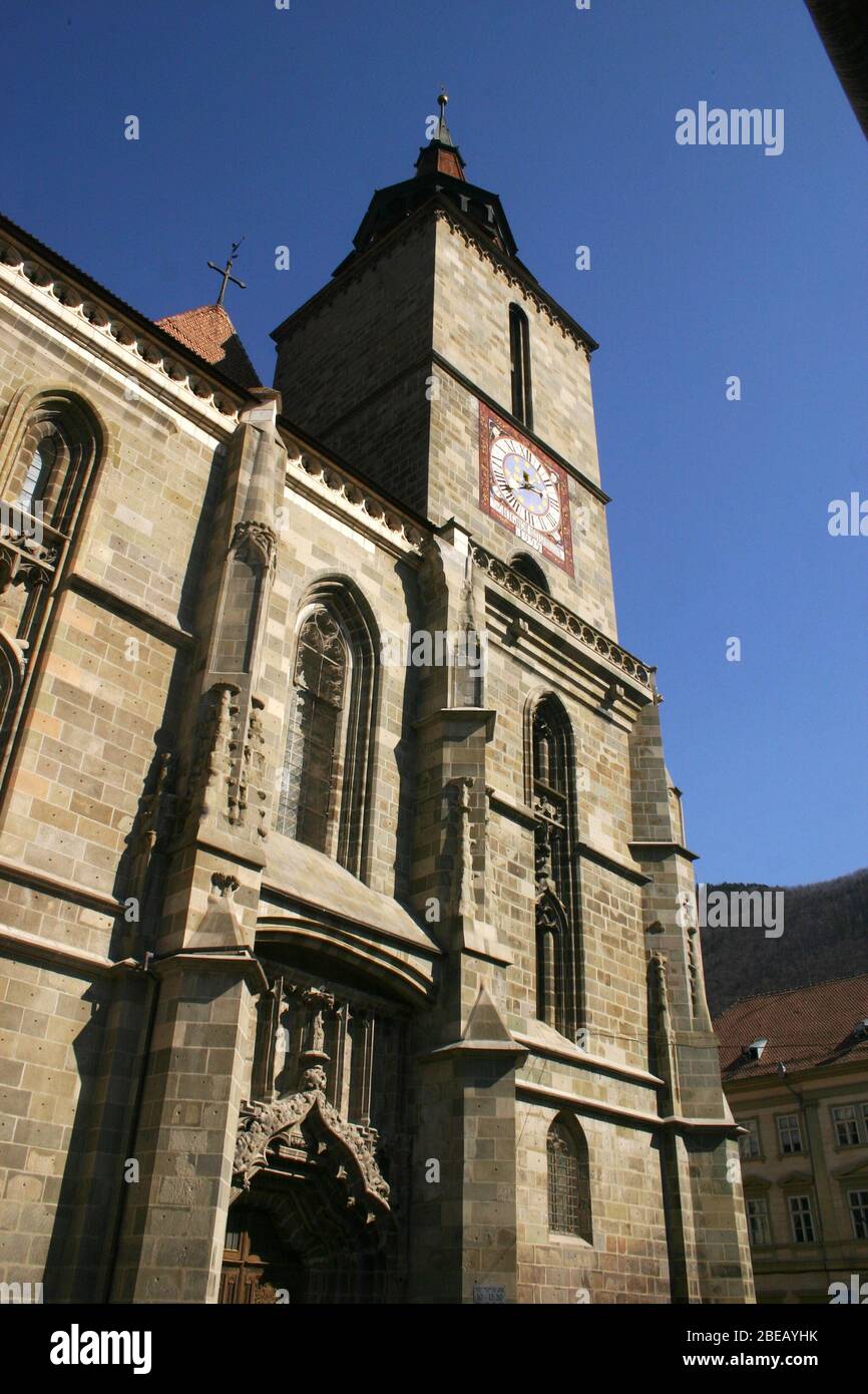 The tower of the Black Church (Biserica Neagra) in the Old Town of ...