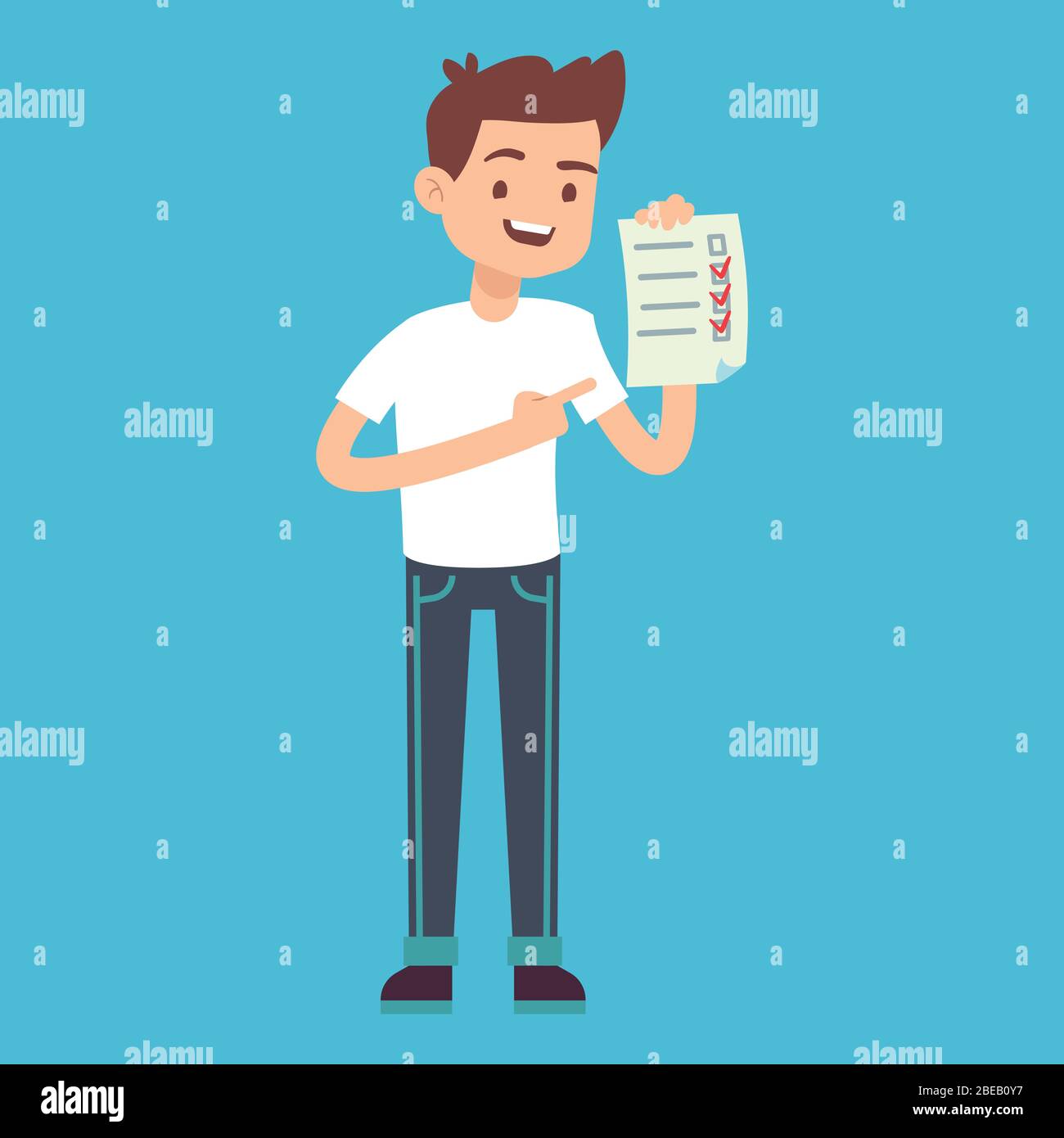 Man with checklist in hand. Vector illustration. Cartoon guy with paper ...