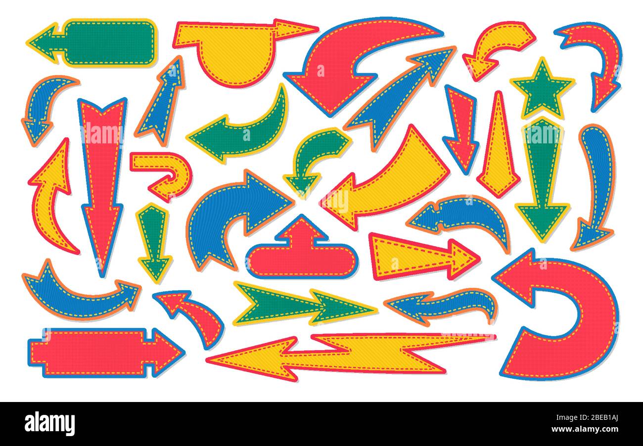 Arrow patch cartoon set. Colorful fashion patches scrapbook design ...