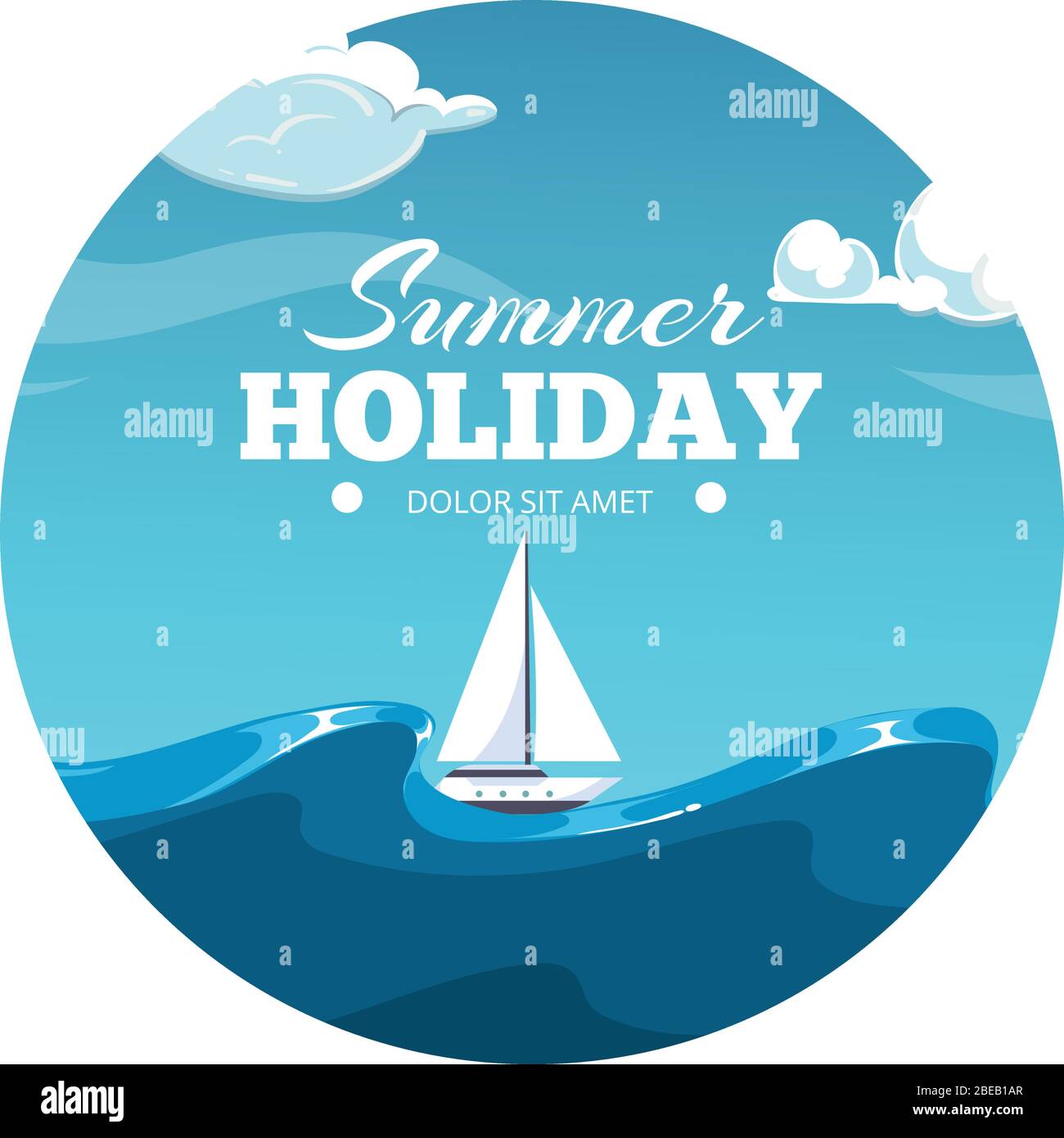 Summer holiday postcard design. Sea illustration with sample text and ...