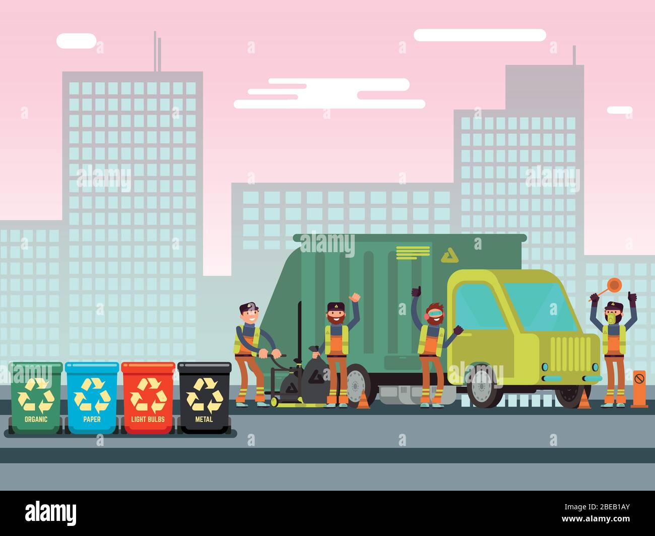 Recycle waste bins with different waste types. Waste management concept ...