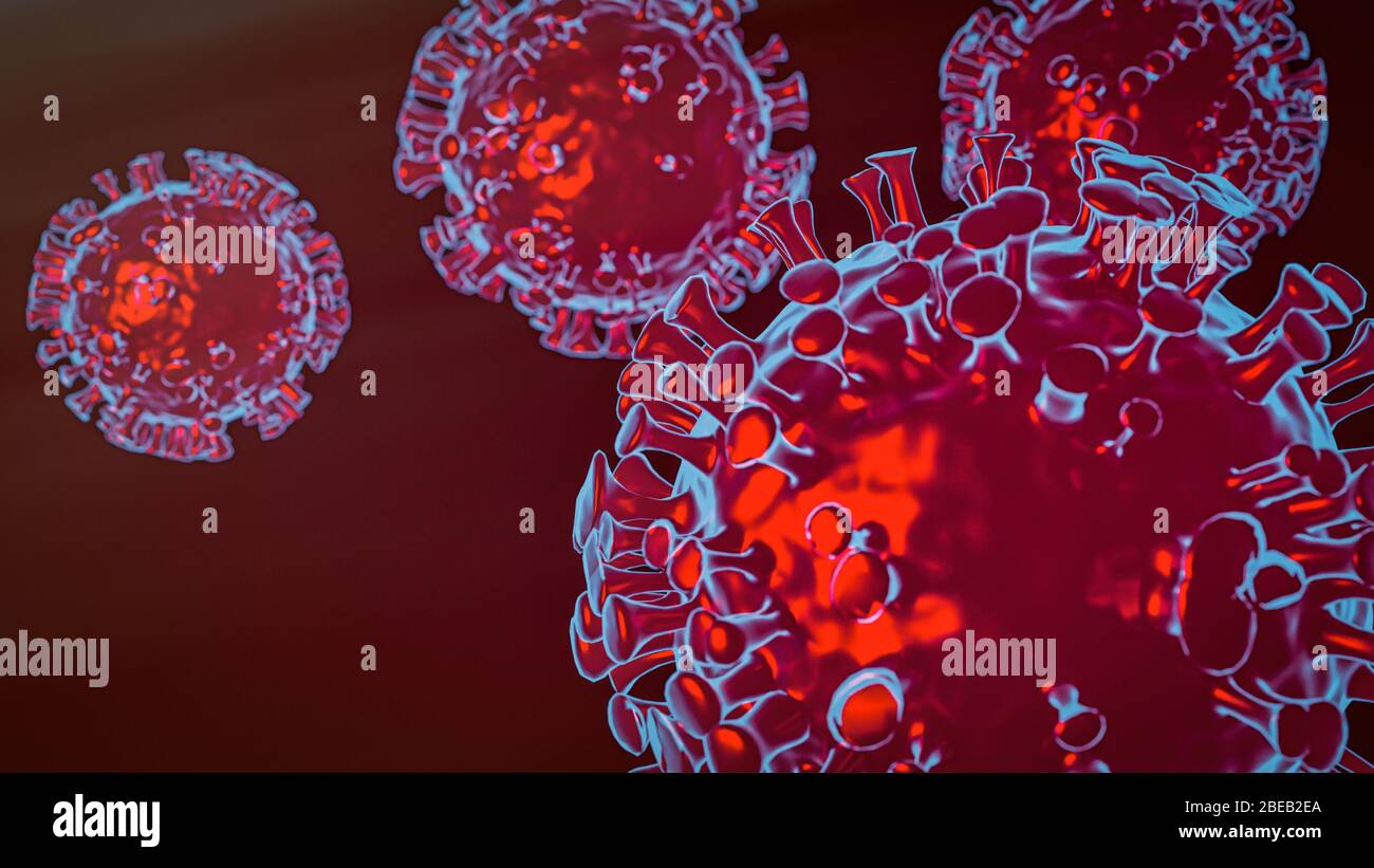 3D rendering. Сlose-up of the Covid-2019 virus - flu as a dangerous ...