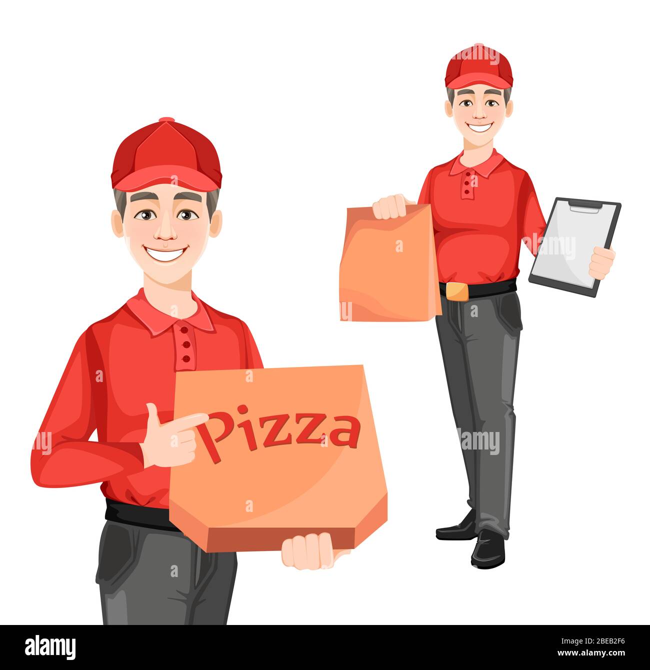 Courier, set of two poses. Delivery service concept. Delivery man ...