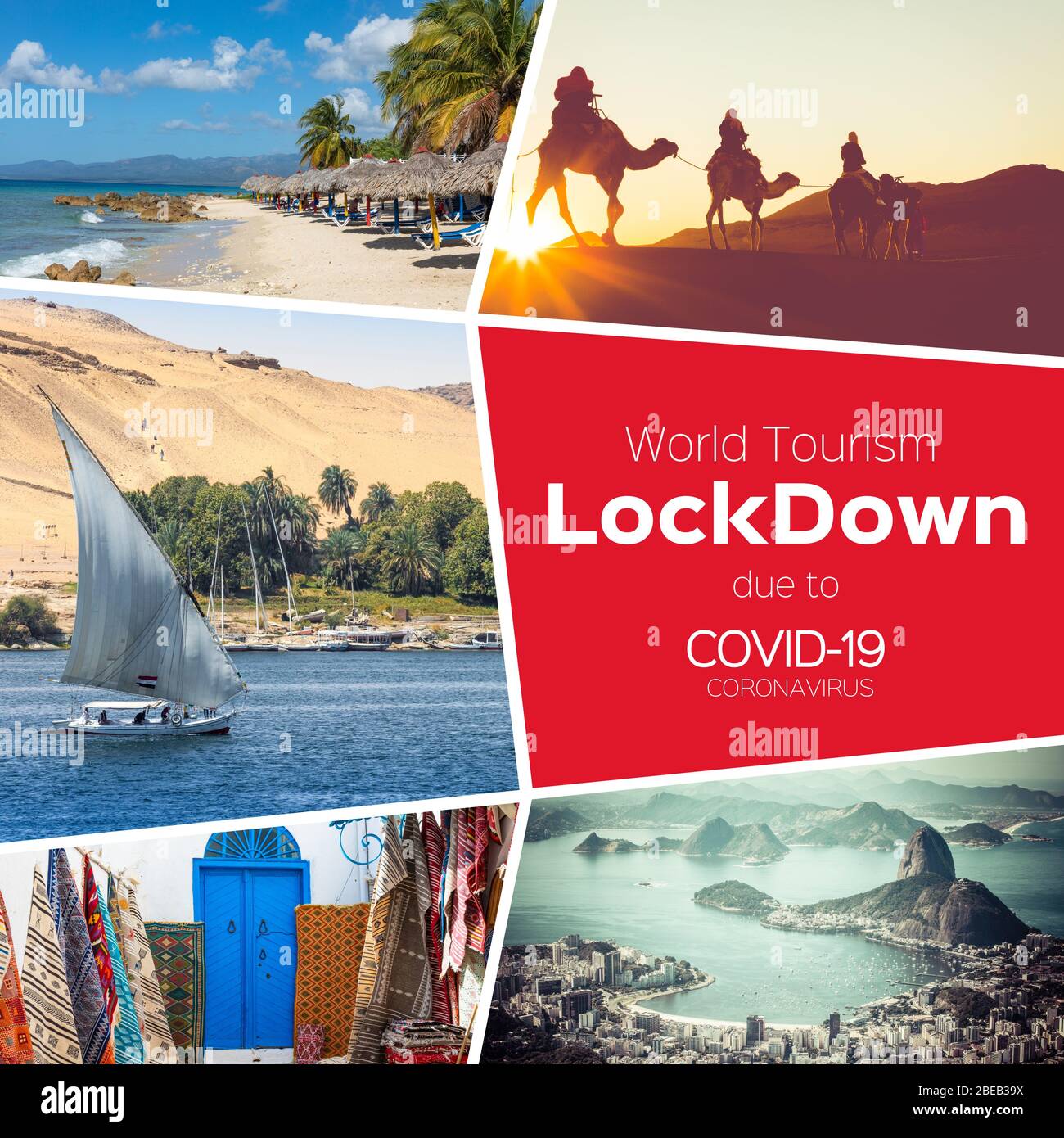 Collage Coronavirus Covid-19 World epidemic. Quarantine. World Tourism ...