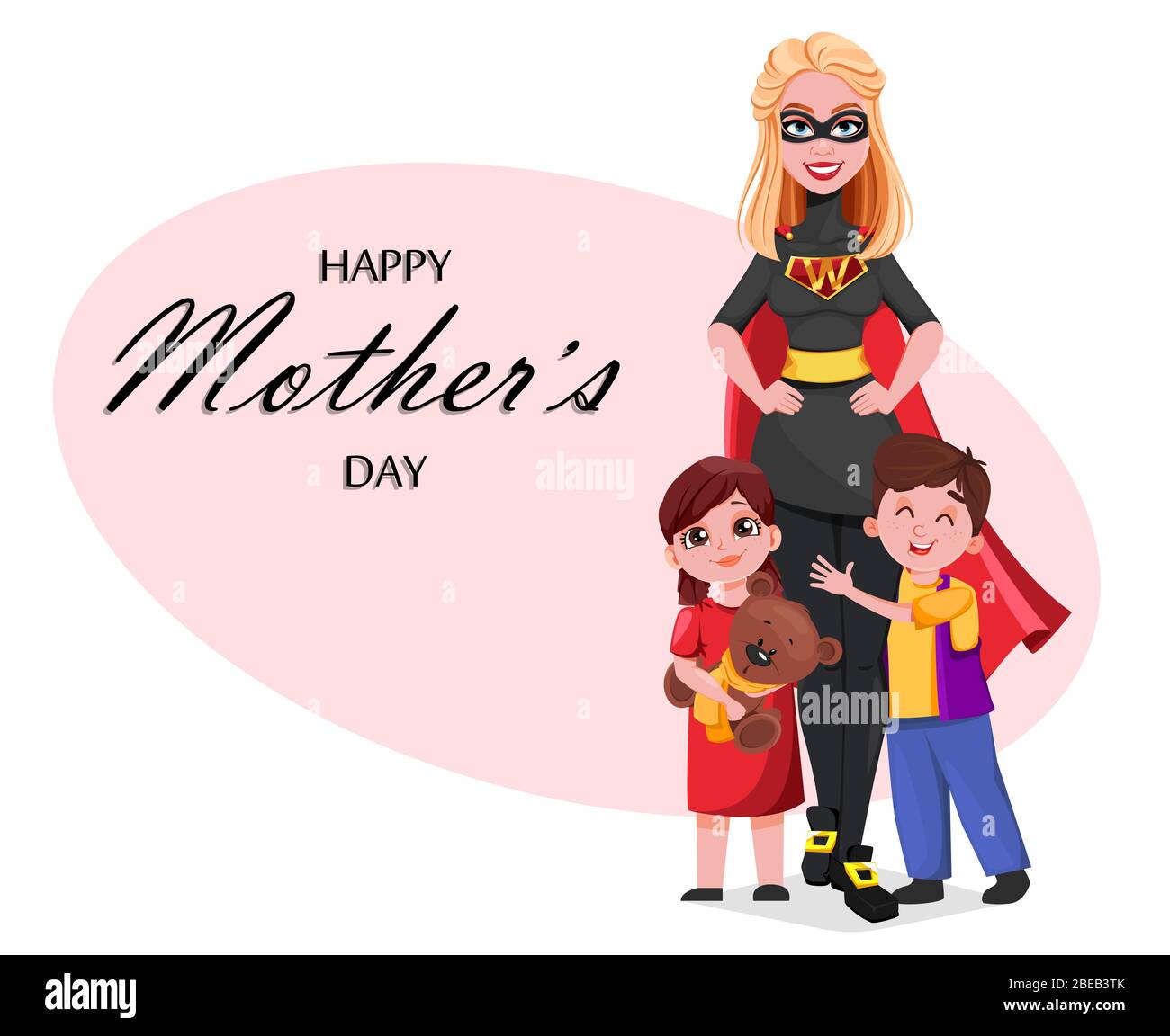 Happy Mother's day greeting card. Beautiful woman in superhero costume ...
