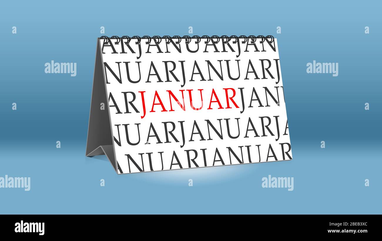A calendar for the desk shows the month of January (Januar in German ...