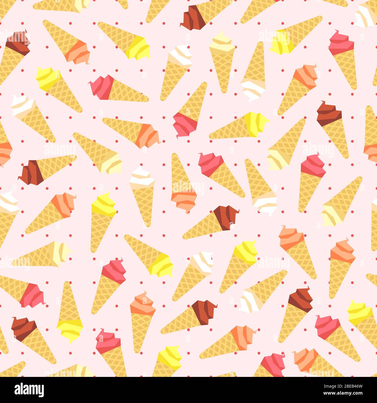 Pastel colors flat ice cream on polka dot seamless pattern. Vector ...