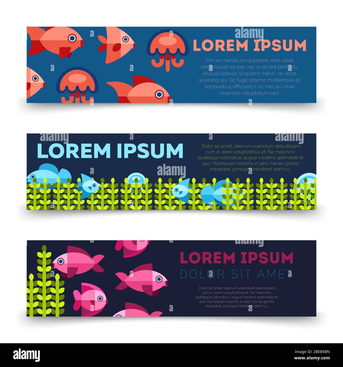 Sealife banners collection - ocean banners with color fishes. Vector ...