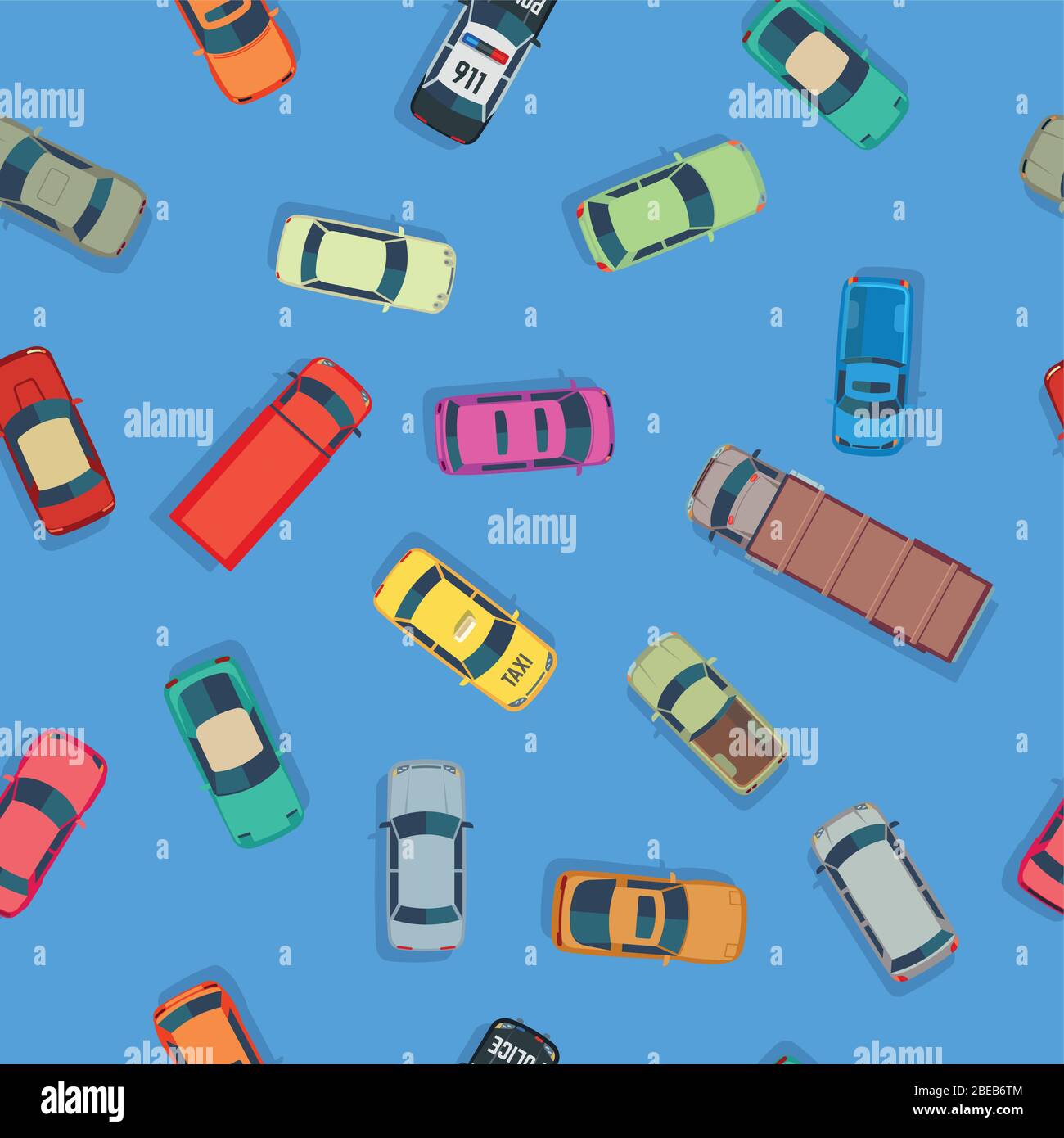 Urban seamless texture. Cartoon style cars on blue background. Vector ...