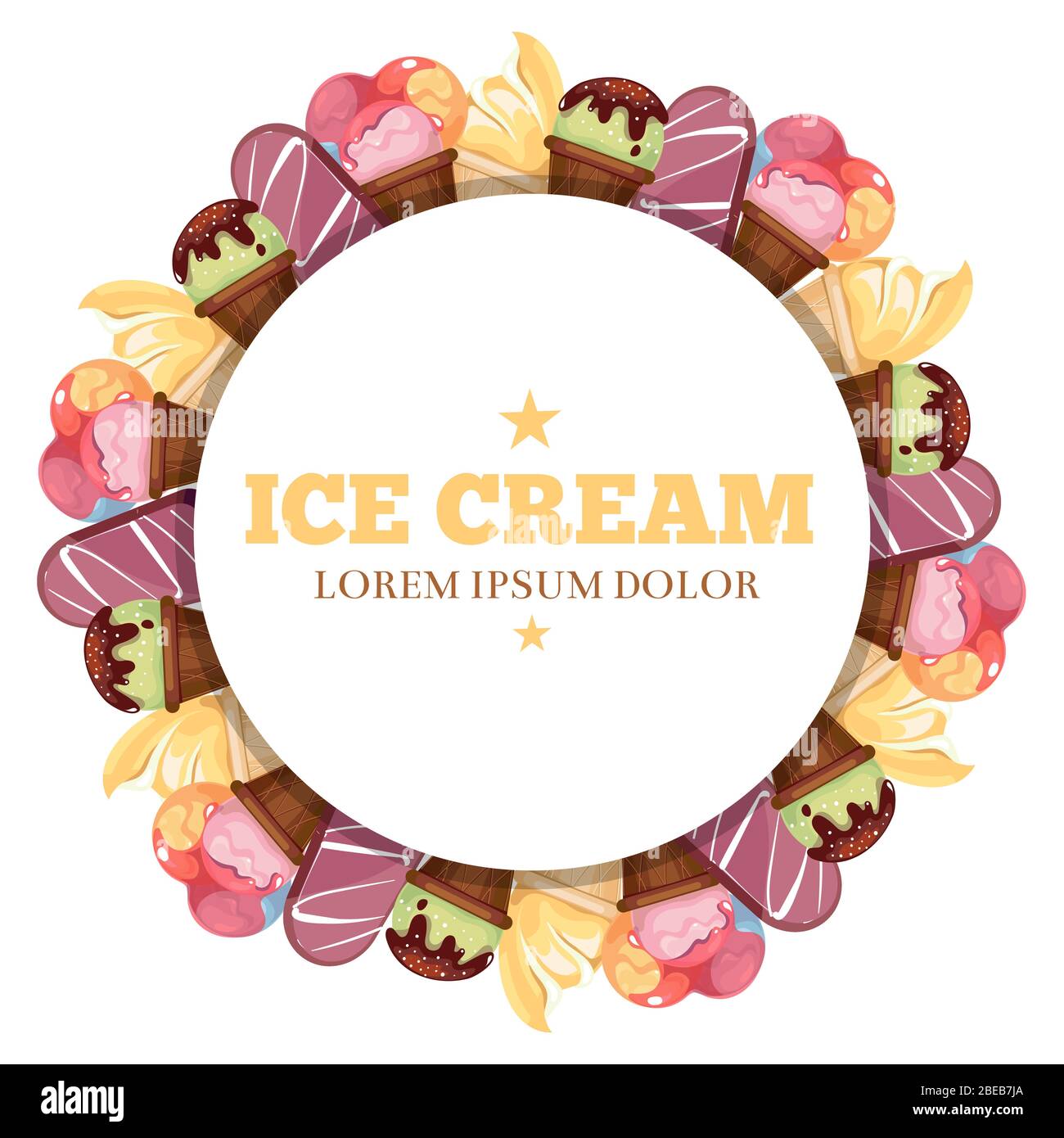 Ice cream round banner - sweet dessert concept design. Vector ...