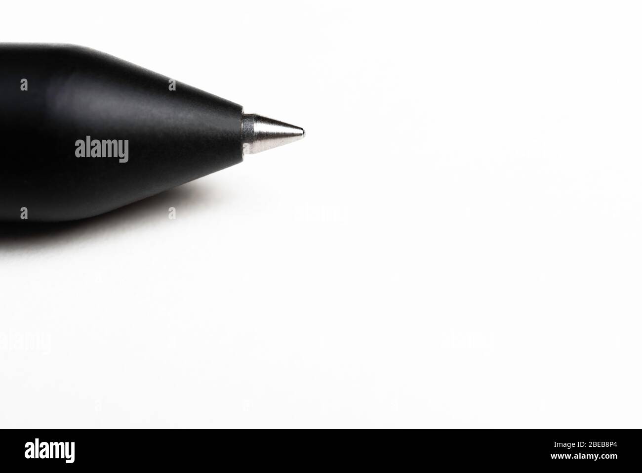 A macro shot of the writing tip with a portion of the barrel of a ...