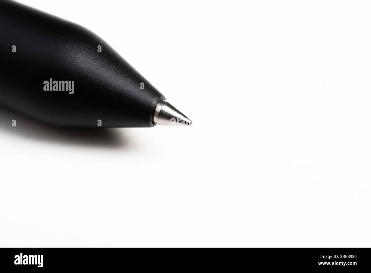 A macro shot of the writing tip with a portion of the barrel of a ...