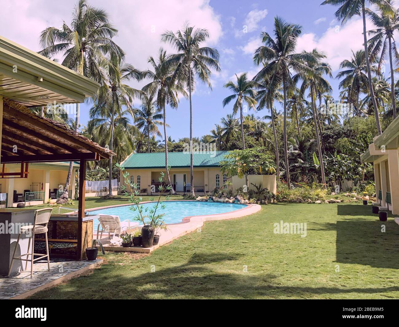 Bohol, Philippines - January 2020: Yard and swimming pool at tropical ...