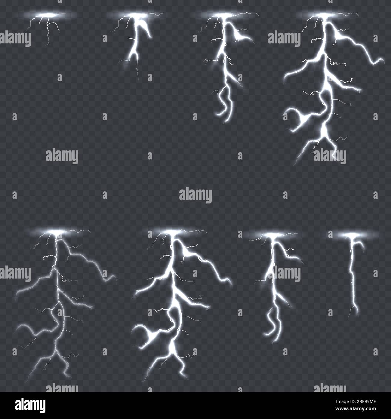 Lighting thunderbolt set isolated on transparent background. Energy ...