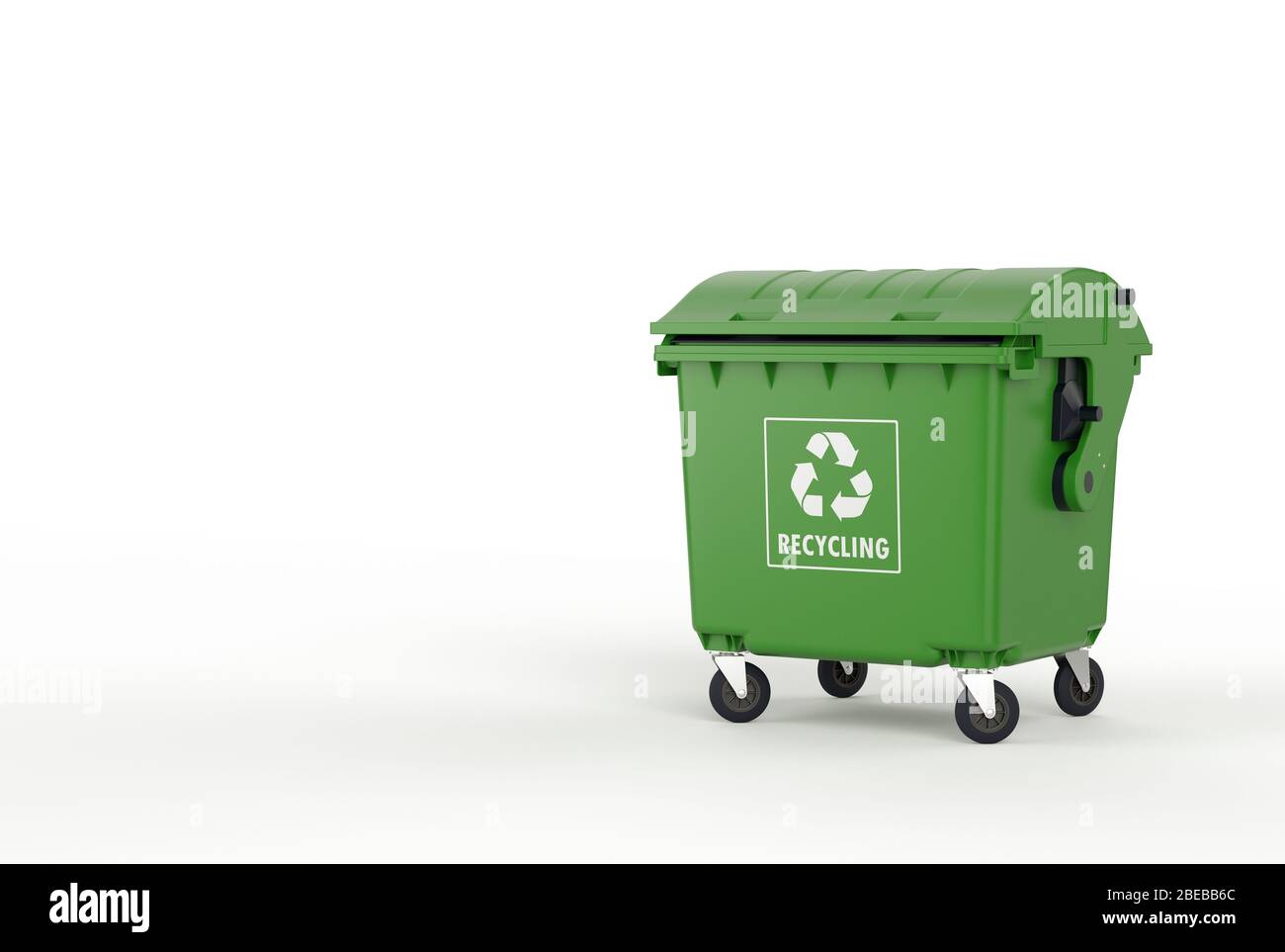 an closed green recycling dumpster on white background Stock Photo - Alamy