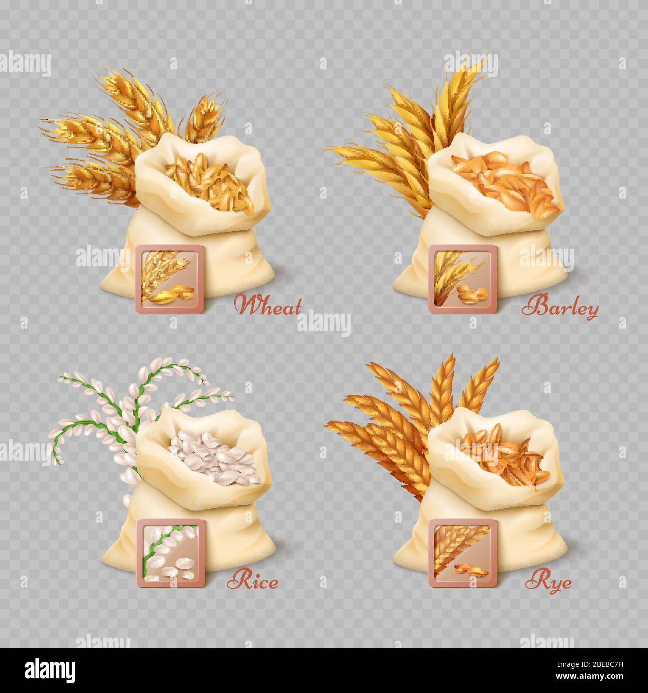 Agricultural cereals sacks isolated on transparent background. Grain ...