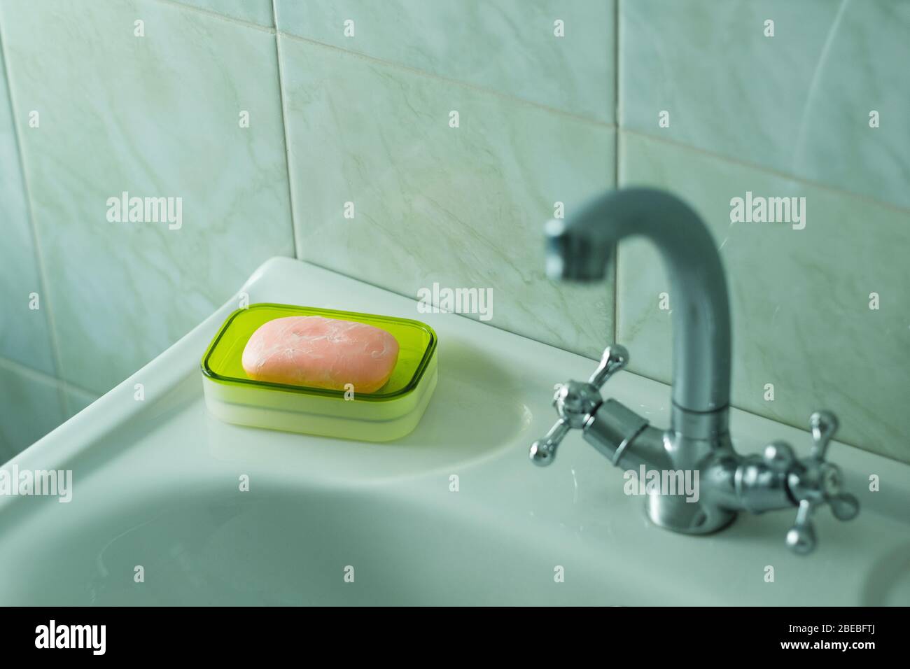 Cleaning hands with soap and water Stock Photo - Alamy