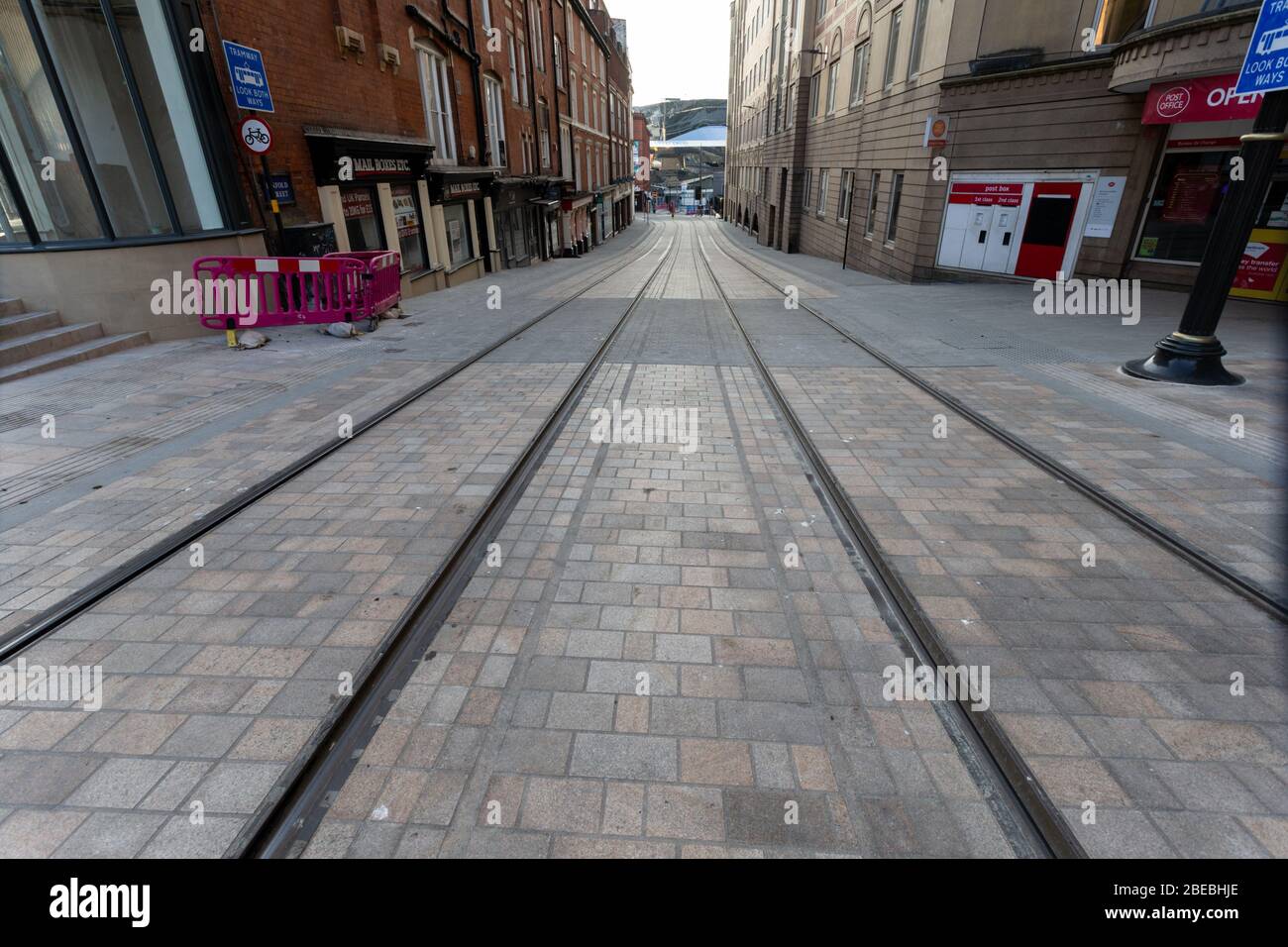 New tramlines on Pinfold Street, Birmingham city centre, UK Stock Photo ...