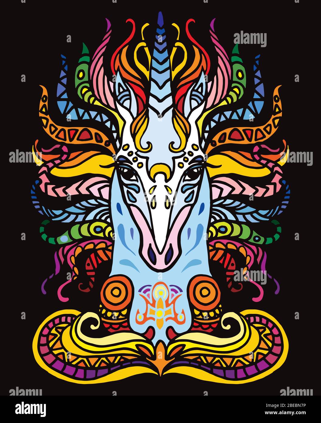 Vector decorative doodle ornamental portrait of unicorn. Colorful ...