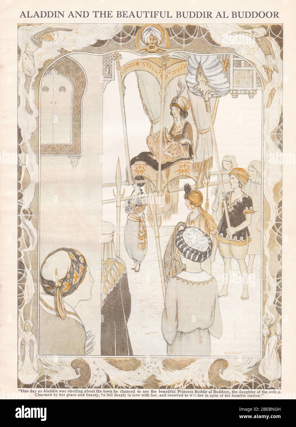 Vintage 1900s illustration of Aladdin and the Beautiful Buddir Al ...