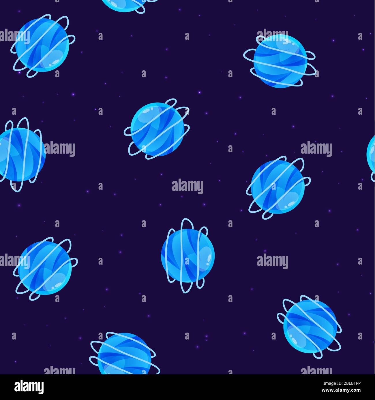 Seamless pattern of cartoon planets. Colorful set of isolated objects ...