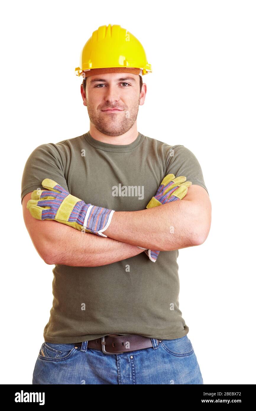 Portrait of a construction worker with crossed arms Stock Photo - Alamy