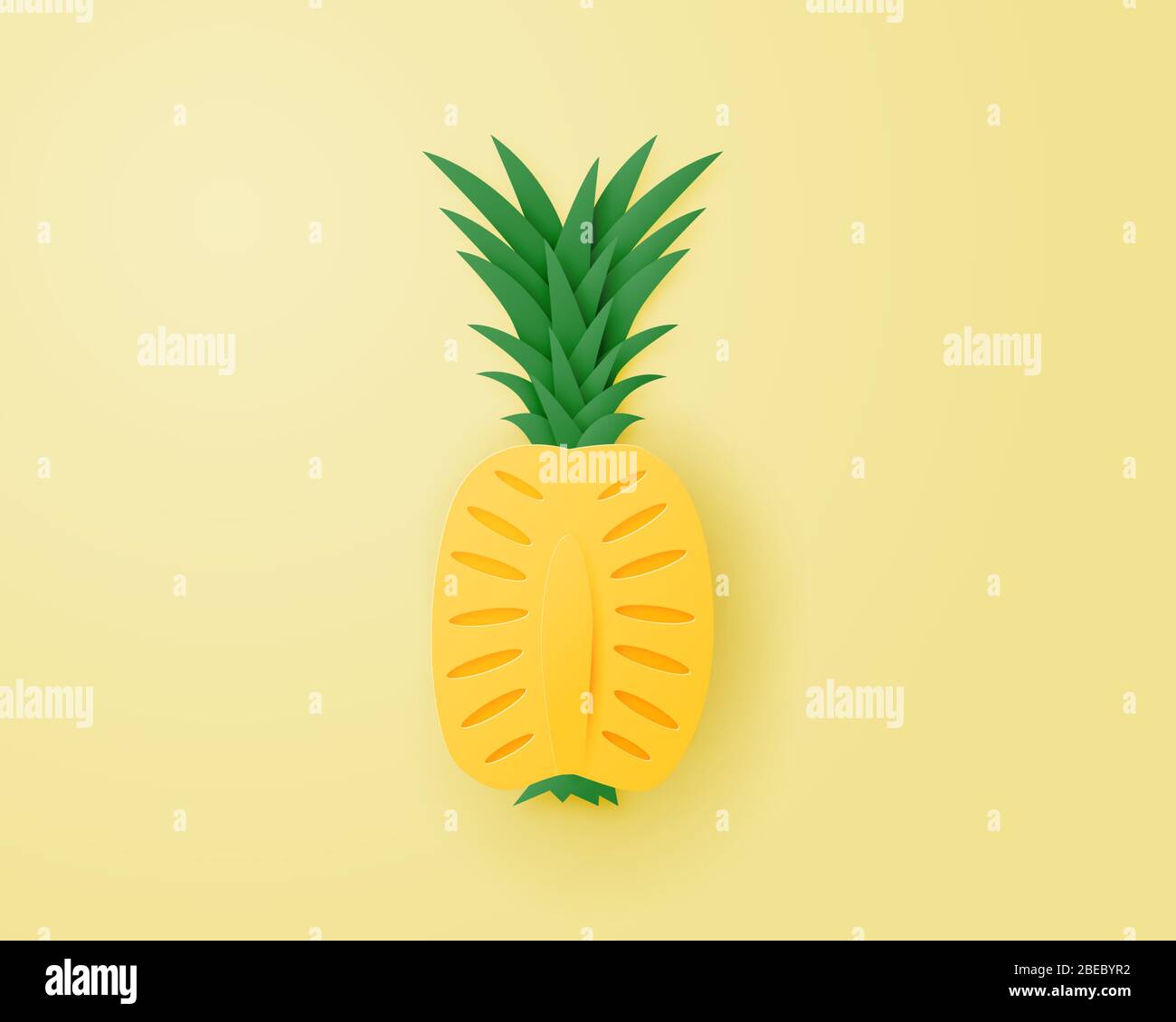 Paper art and craft made Sliced pineapple on yellow background Stock ...