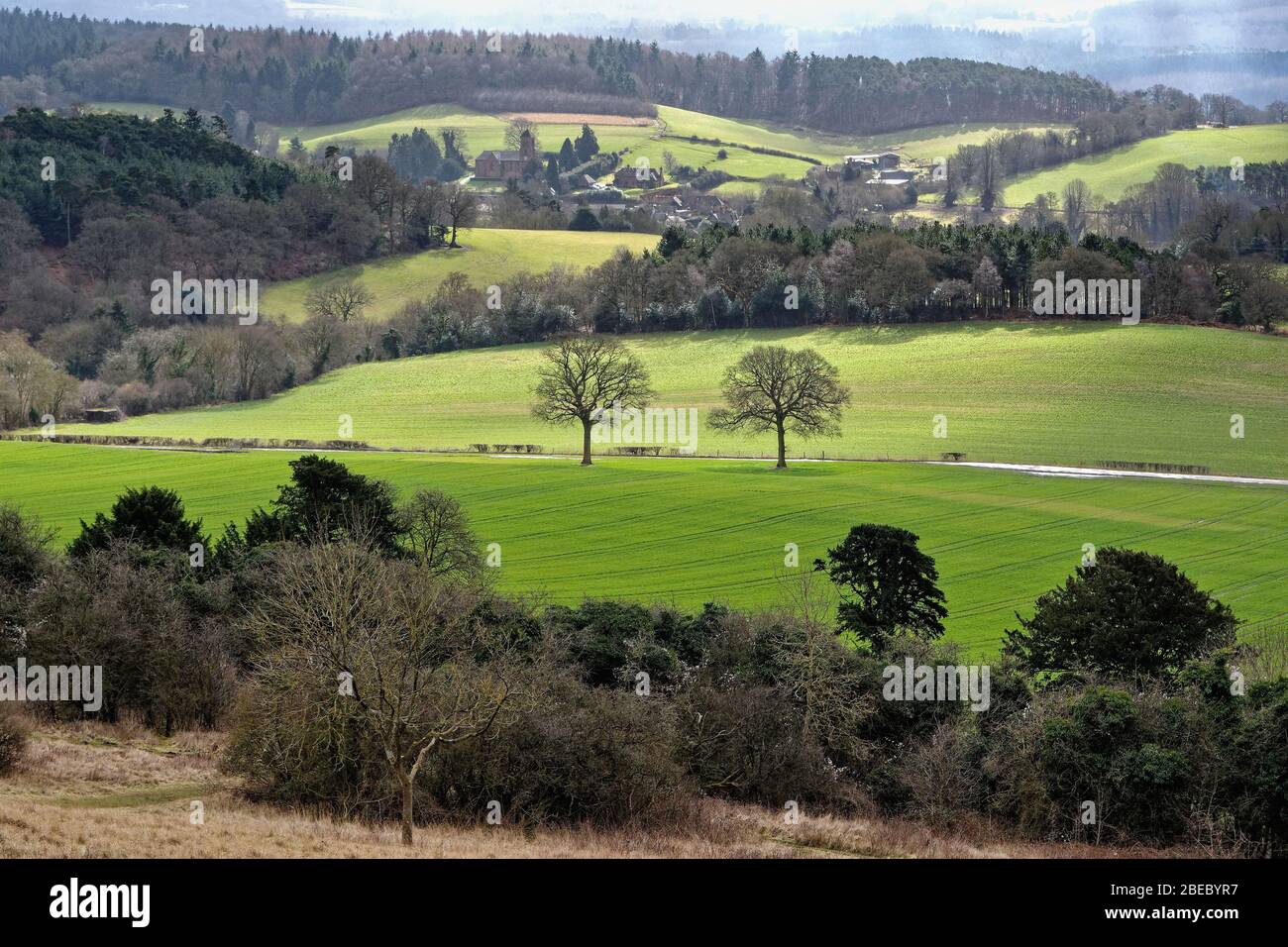 The view from Newlands Corner across to the village of Albury Surrey ...