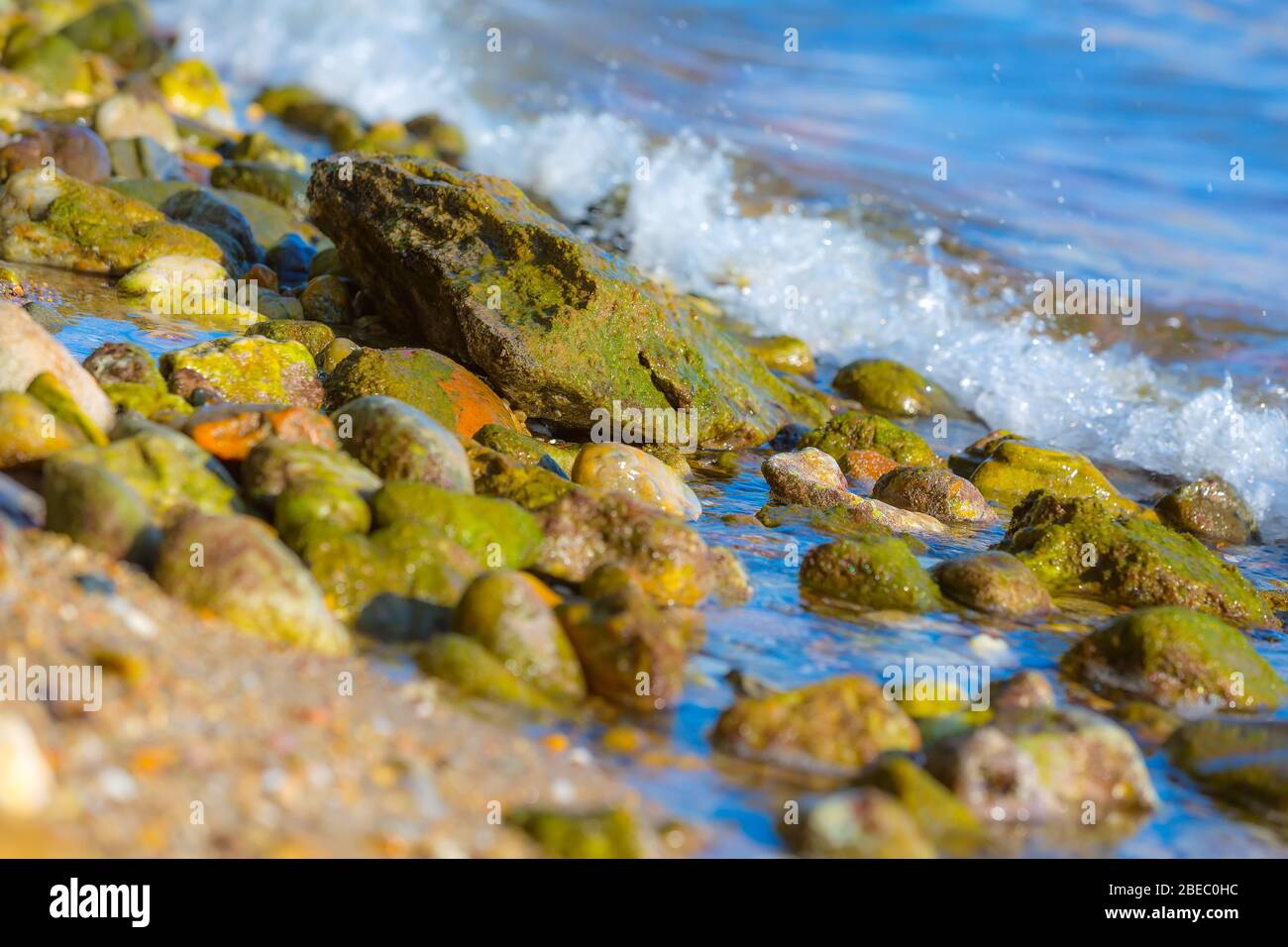 Sea stones banner background, ocean wave at the beach coast Stock Photo ...