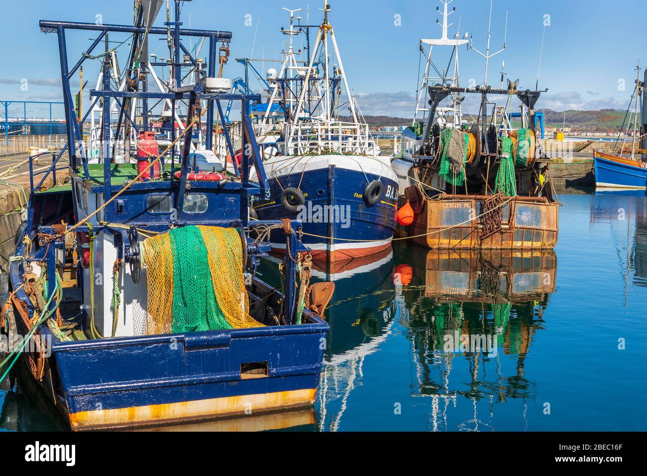 Fishing boats tied up at the Port of Troon, Ayrshire, Scotland, UK ...