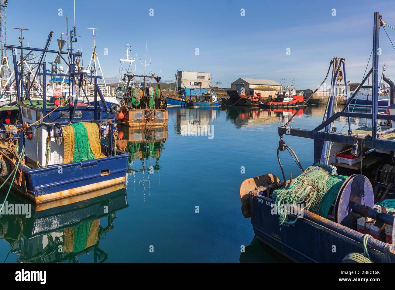 Fishing boats tied up at the Port of Troon, Ayrshire, Scotland, UK ...