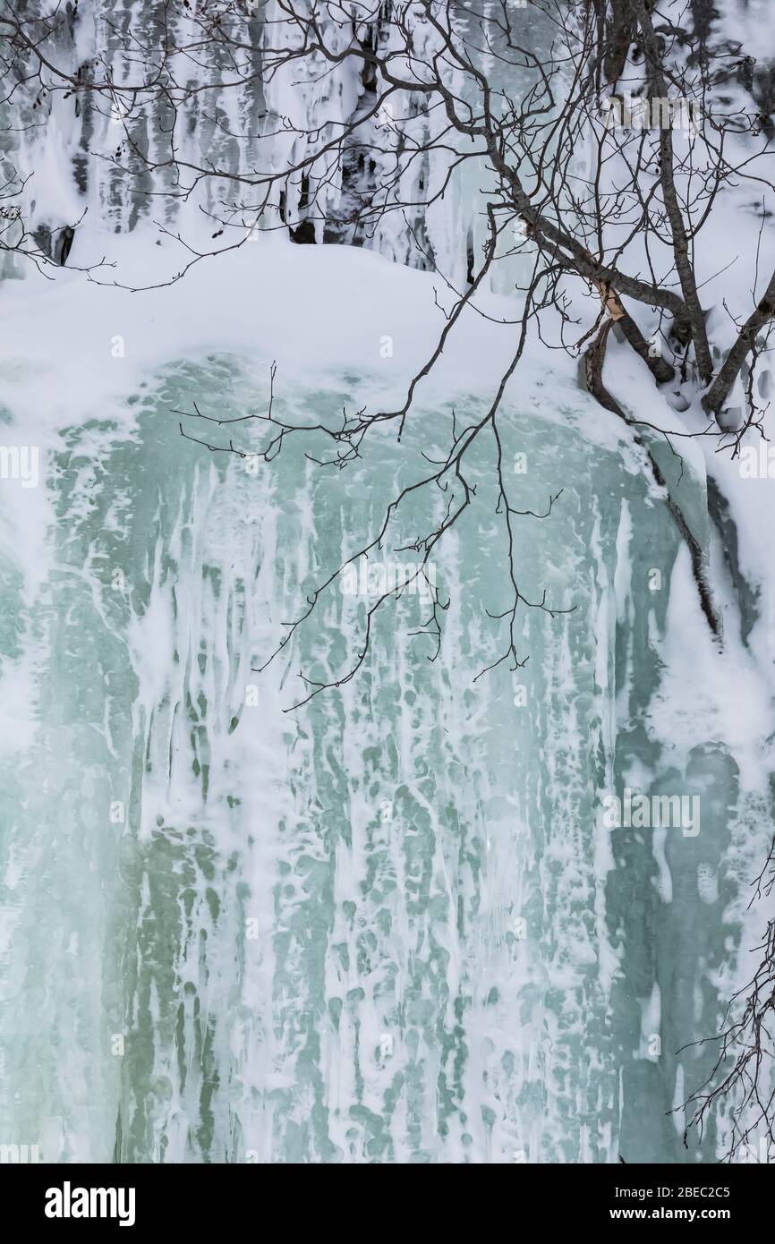 Colorful frozen waterfall along the Burgeo Highway, Route 480, in ...