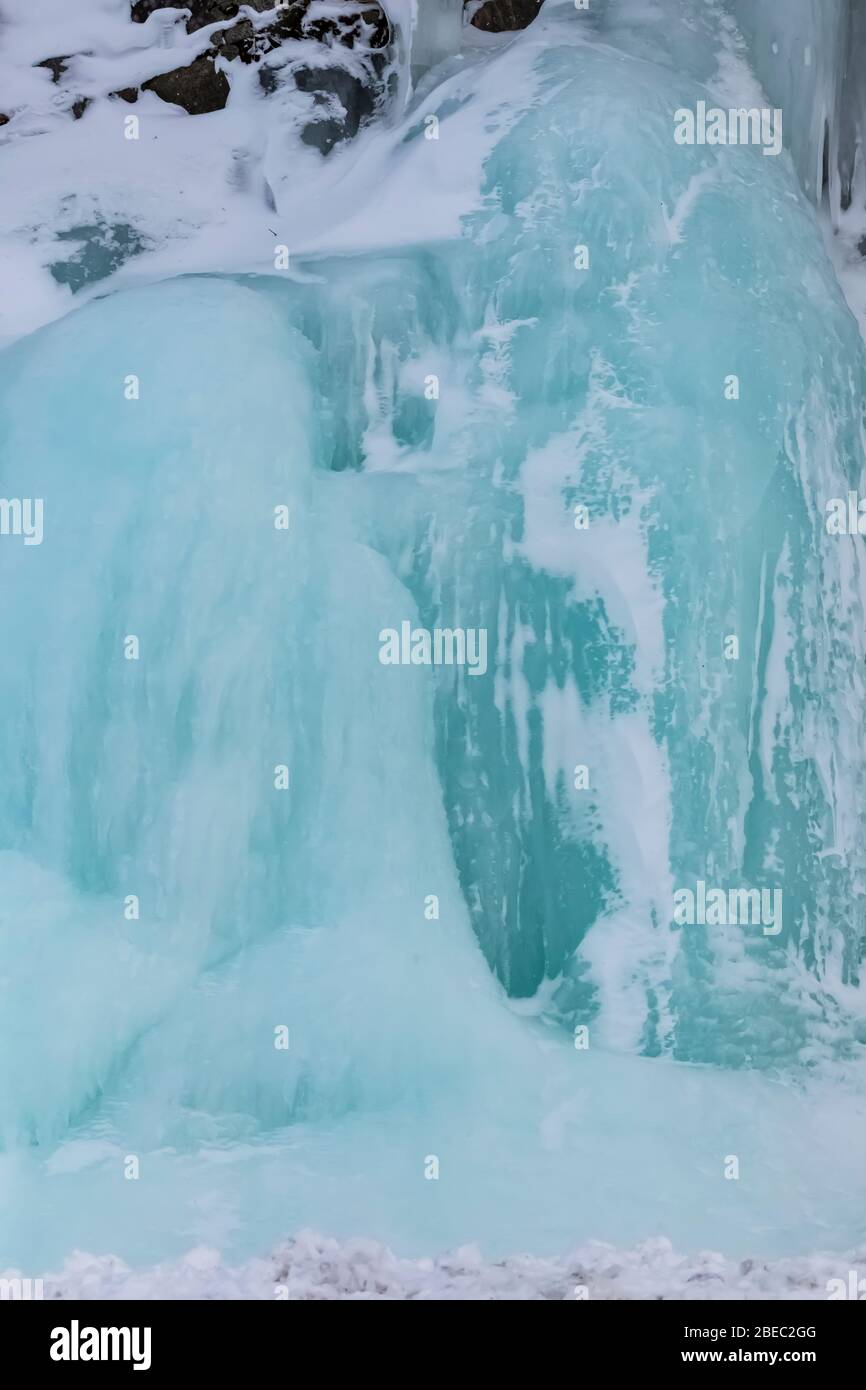 Colorful frozen waterfall along the Burgeo Highway, Route 480, in ...