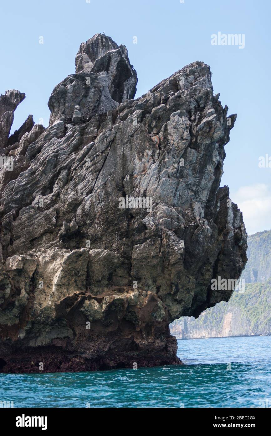 Transparent turquoise water limestone razor rocks near Coron island ...