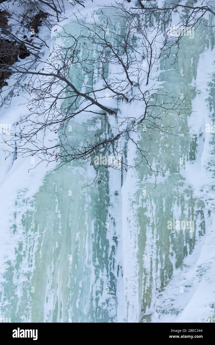 Colorful frozen waterfall along the Burgeo Highway, Route 480, in ...