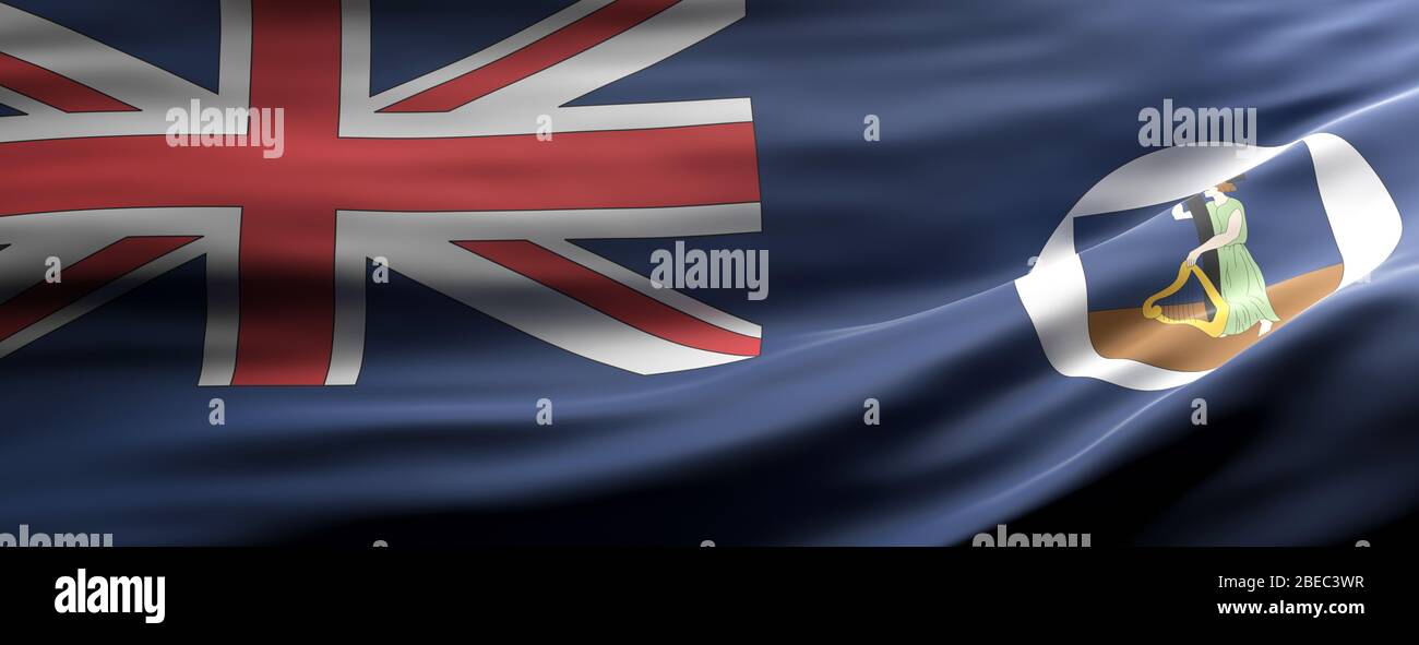 Montserrat sign symbol, national flag waving texture background ...